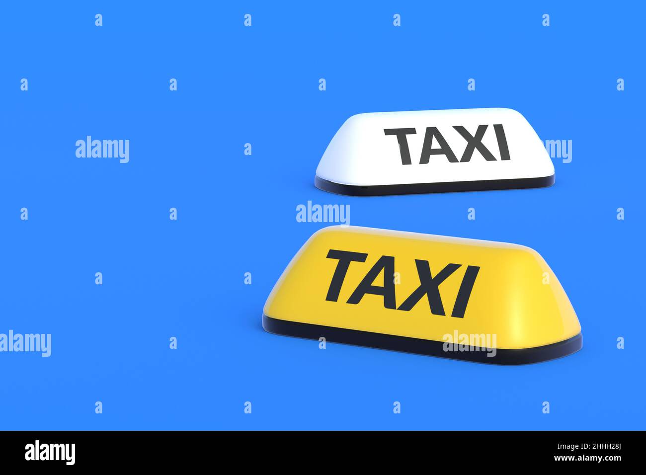 Yellow and white taxi signs on blue background. Simple employment, work ...