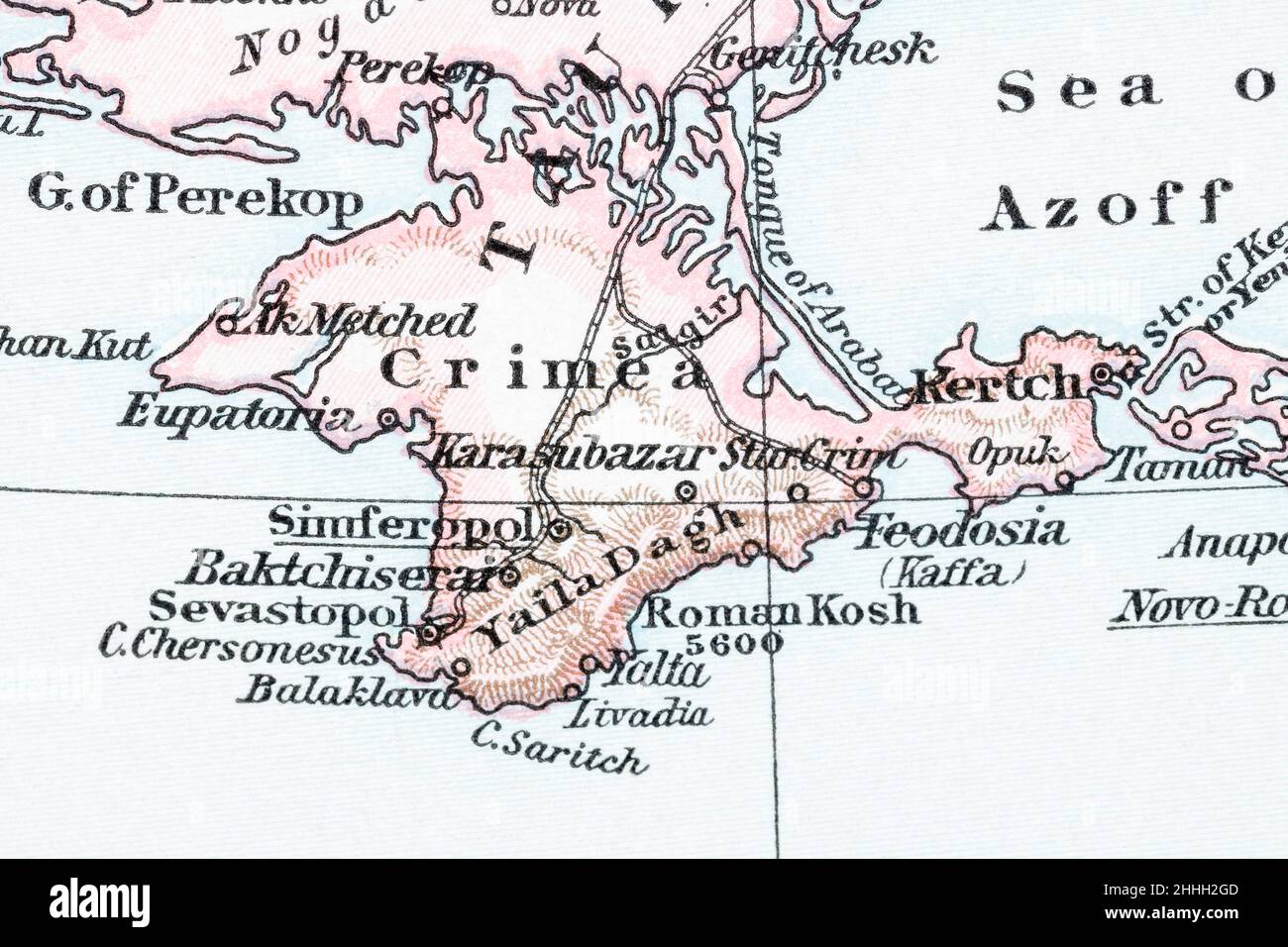 1896 historical Times Atlas map of Crimea in pre-Soviet Russia. For ...