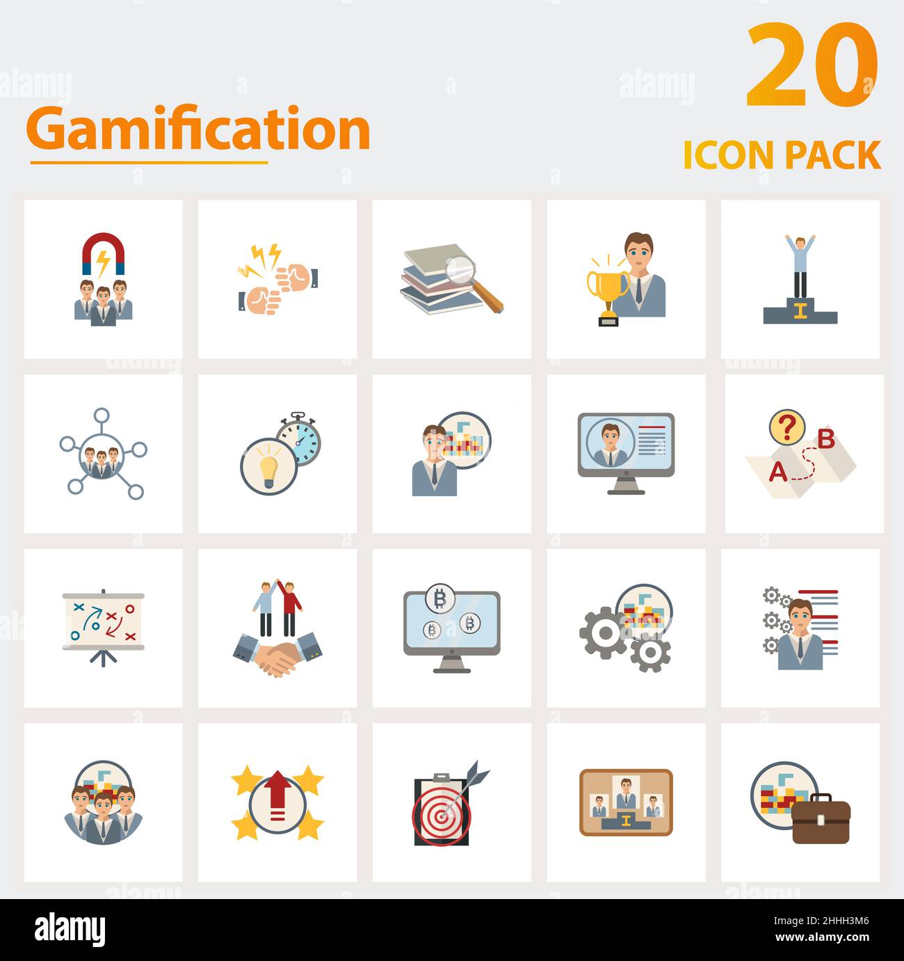 Gamification icon set. Collection of simple elements such as the user engagement, challenge ...