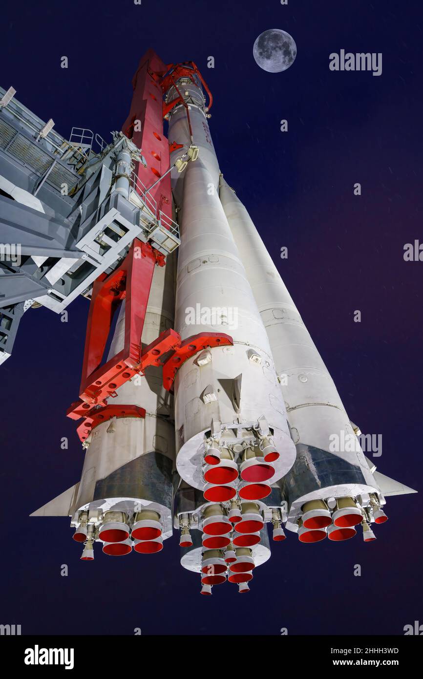 Soviet Space Launch Vehicle Vostock In Vdnkh Exhibition. Space rocket ...