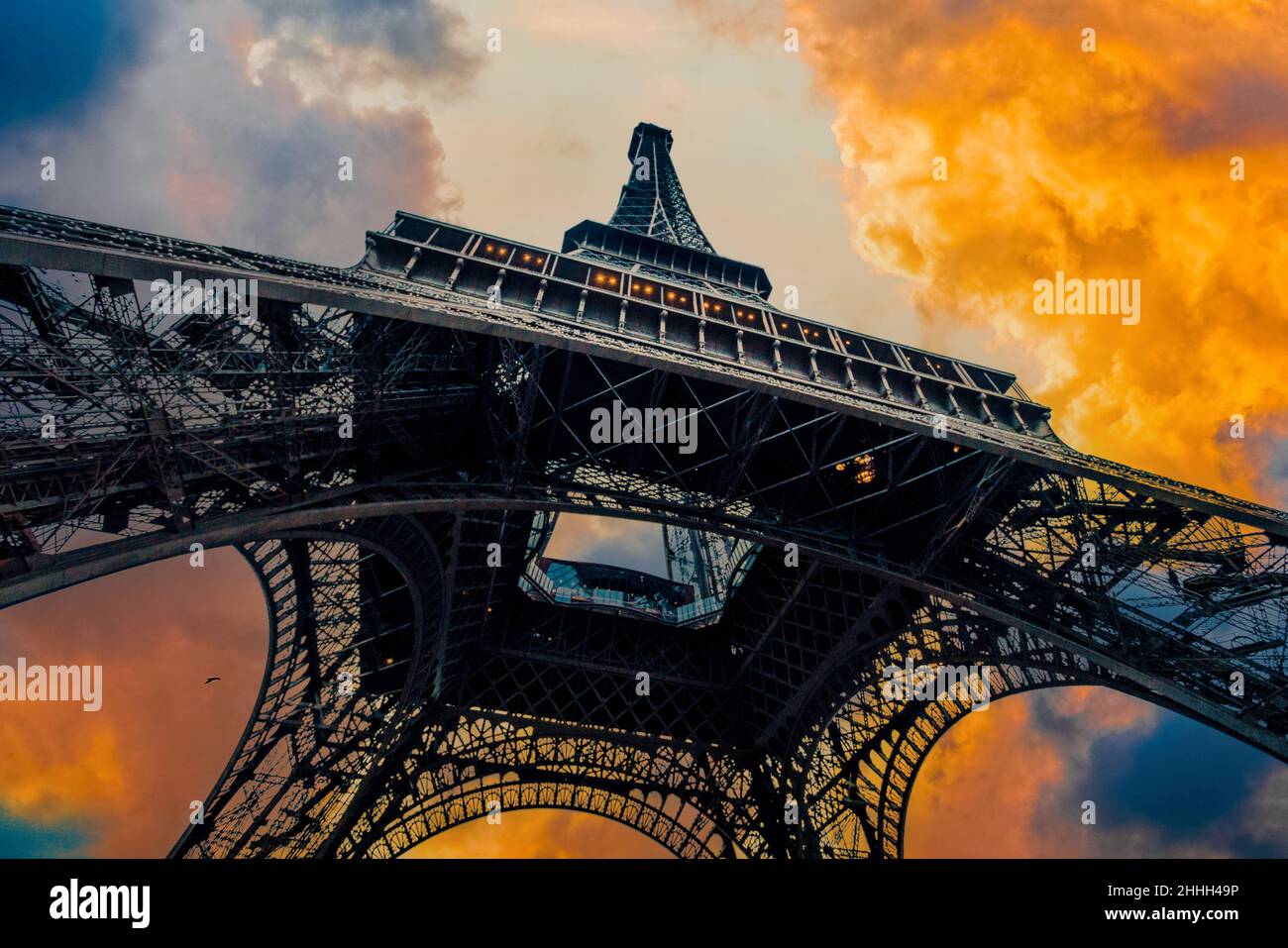 View of Eiffel Tower on sunset sky background Stock Photo - Alamy