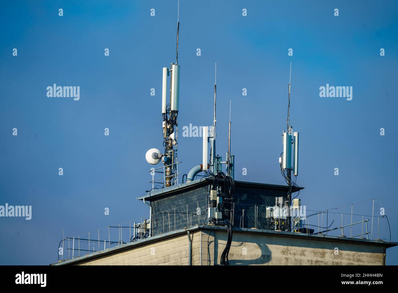 Telecommunication concrete tower with antennas. LTE, GSM, 2G, 3G, 4G ...