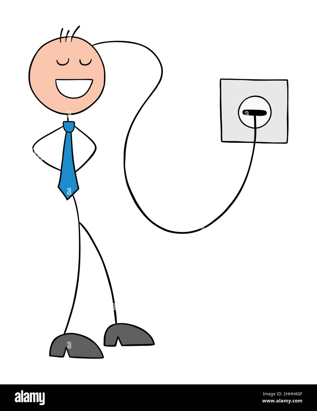 Stickman businessman has a wire in his head and is charging his brain ...