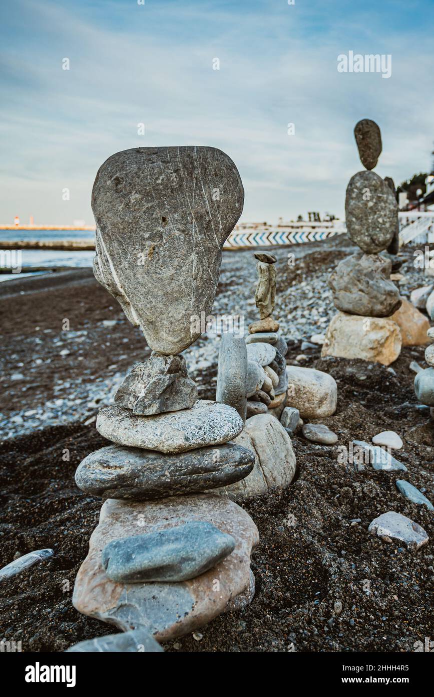 Stack of balanced stones on the beach Stock Photo - Alamy