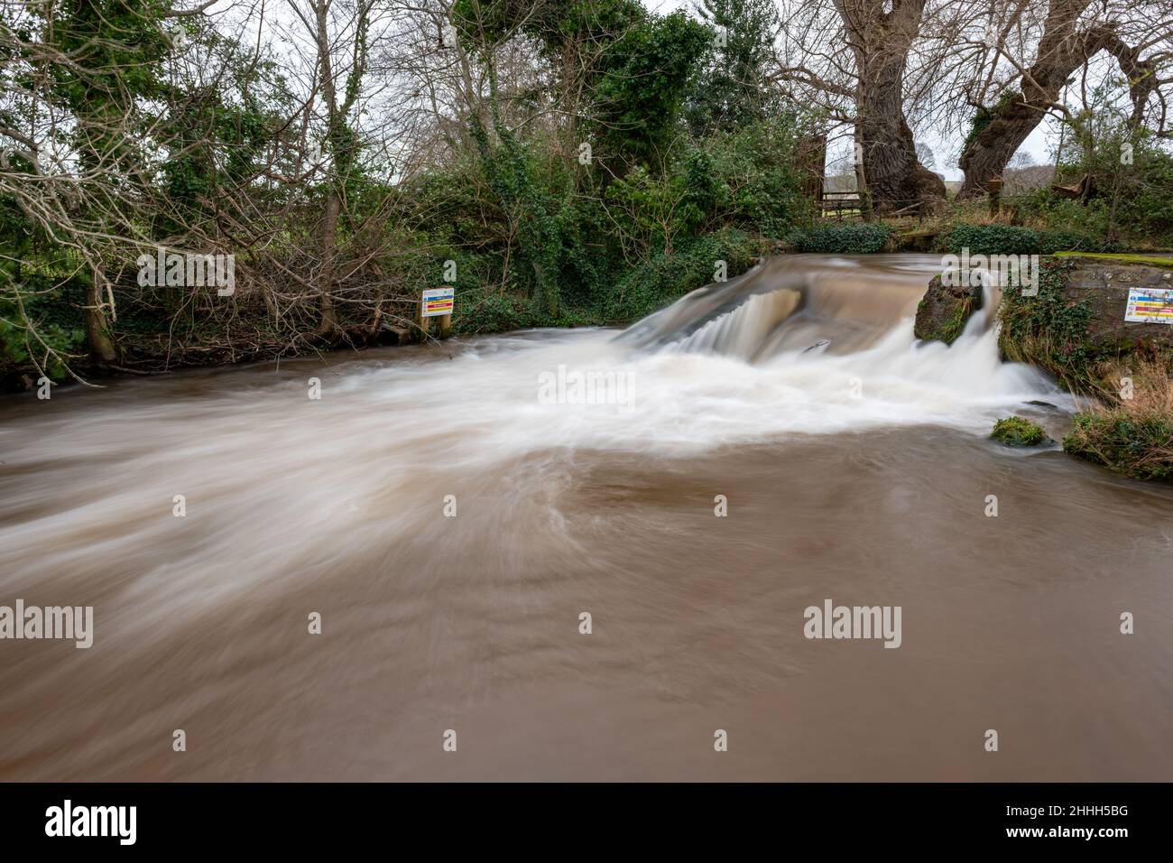 Long exposure of a waterfall on the river Avill in Dunster in Somerset ...