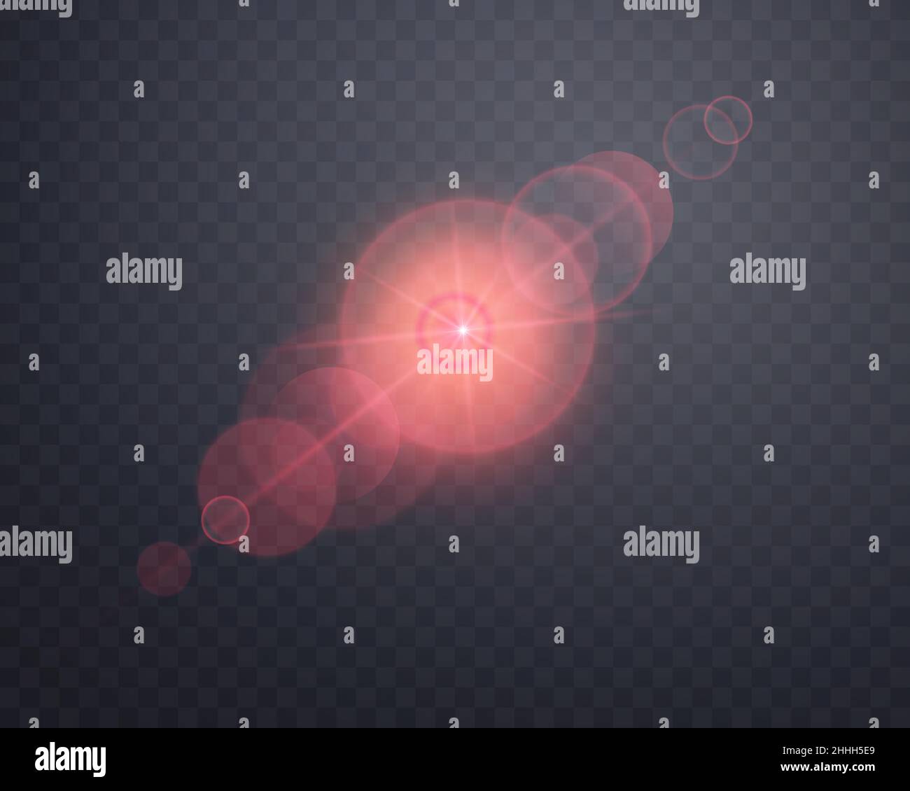 Red sunlight lens flare, sun flash with rays and spotlight. Glowing ...