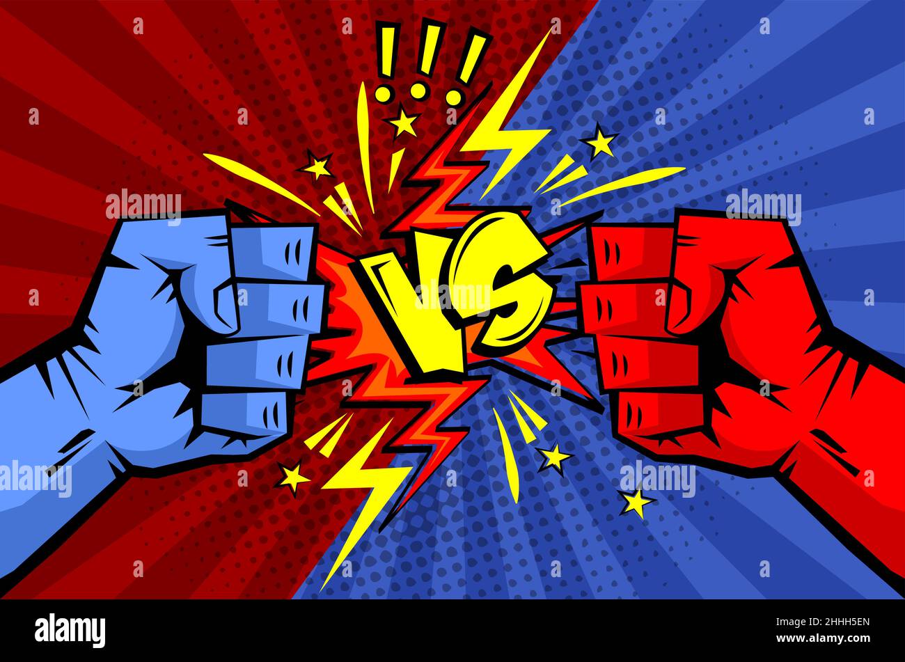 Fight of blue fist vs red fist in retro style. Comic cartoon vector ...