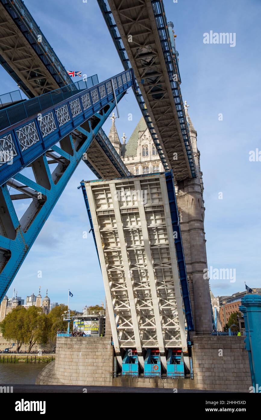 Tower Bridge with the bridge raised, river Thames, London Stock Photo ...