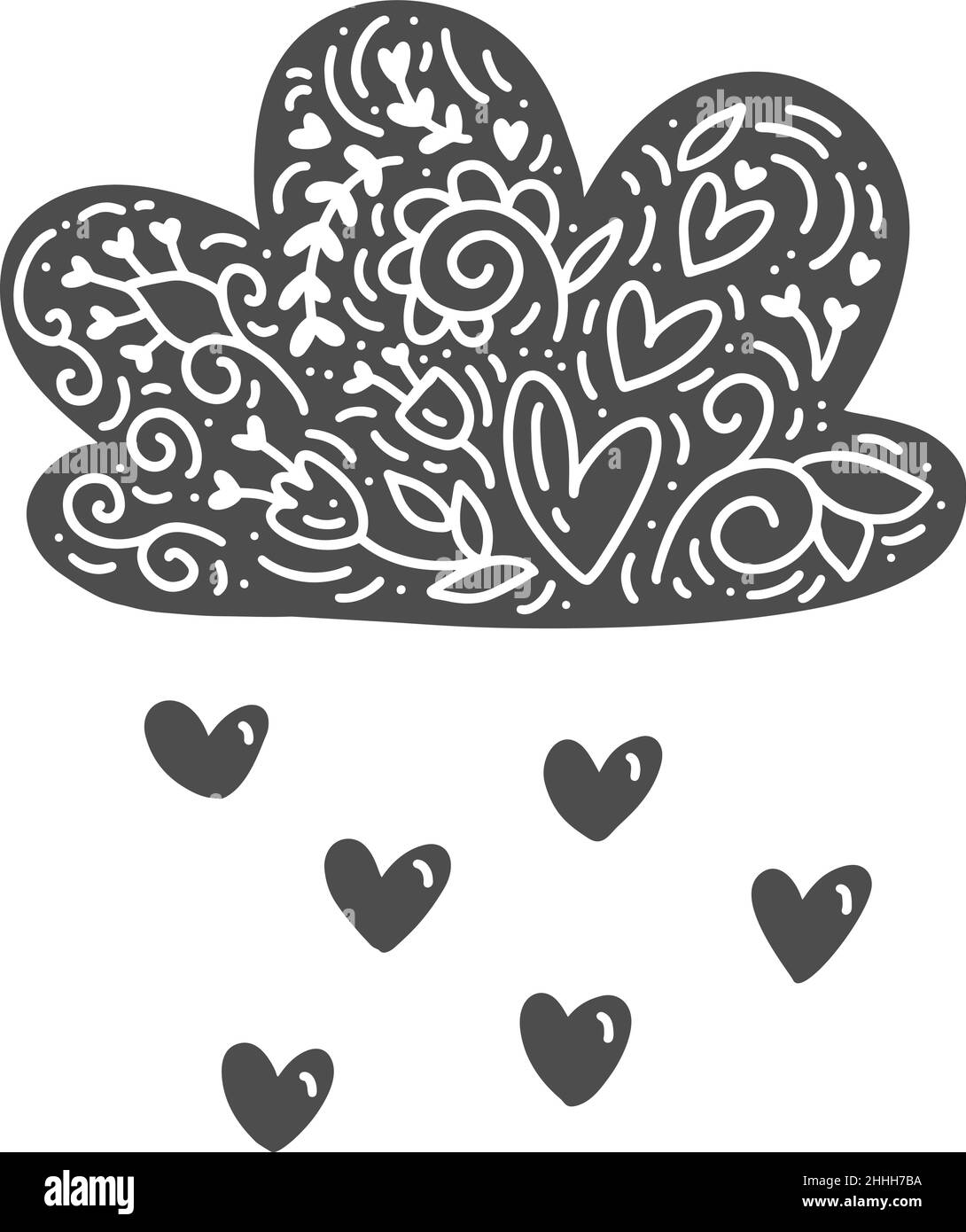 Vector cloud with hearts rain in cartoon scandinavian style for kids ...