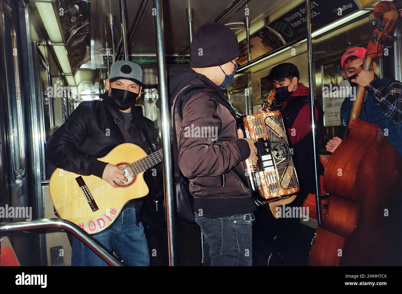 New York, NY, USA. 6th Nov, 2021. Musicians on the subway. Ja""‹n. 22 ...