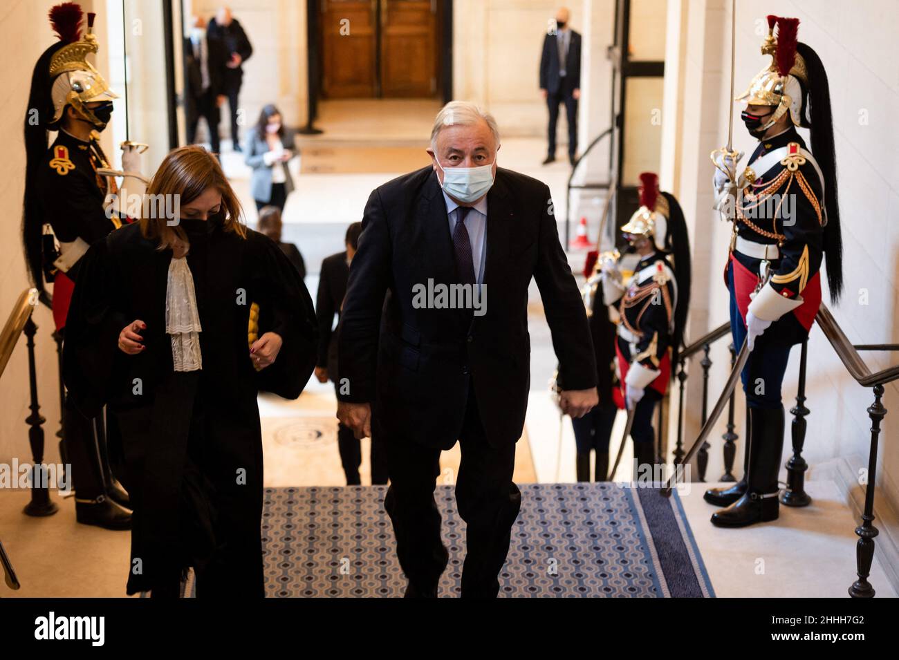 Gerard Larcher, President of the Senate, arriving at the French Court ...