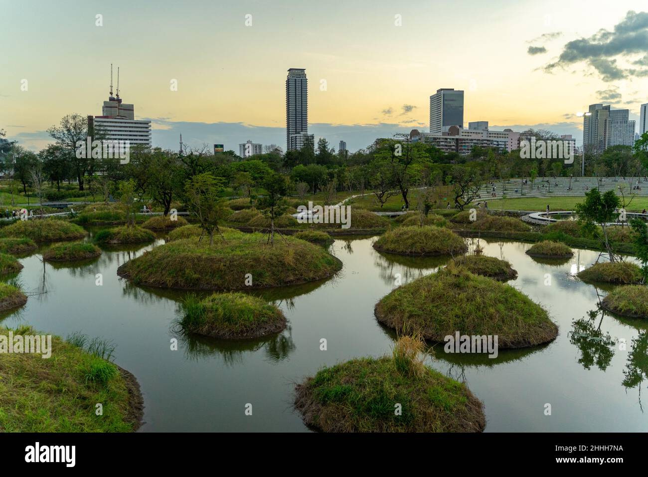 floating hill scene against metro background Stock Photo - Alamy