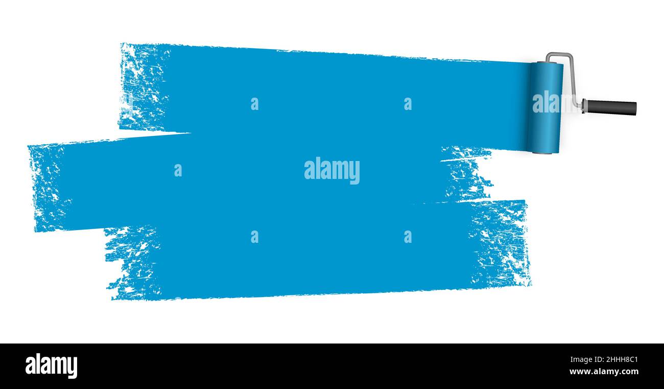 isolated on white background paint roller with painted marking colored ...