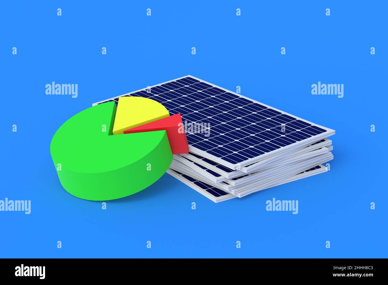 Heap of solar panels near round graph. Statistics, report, analysis of ...
