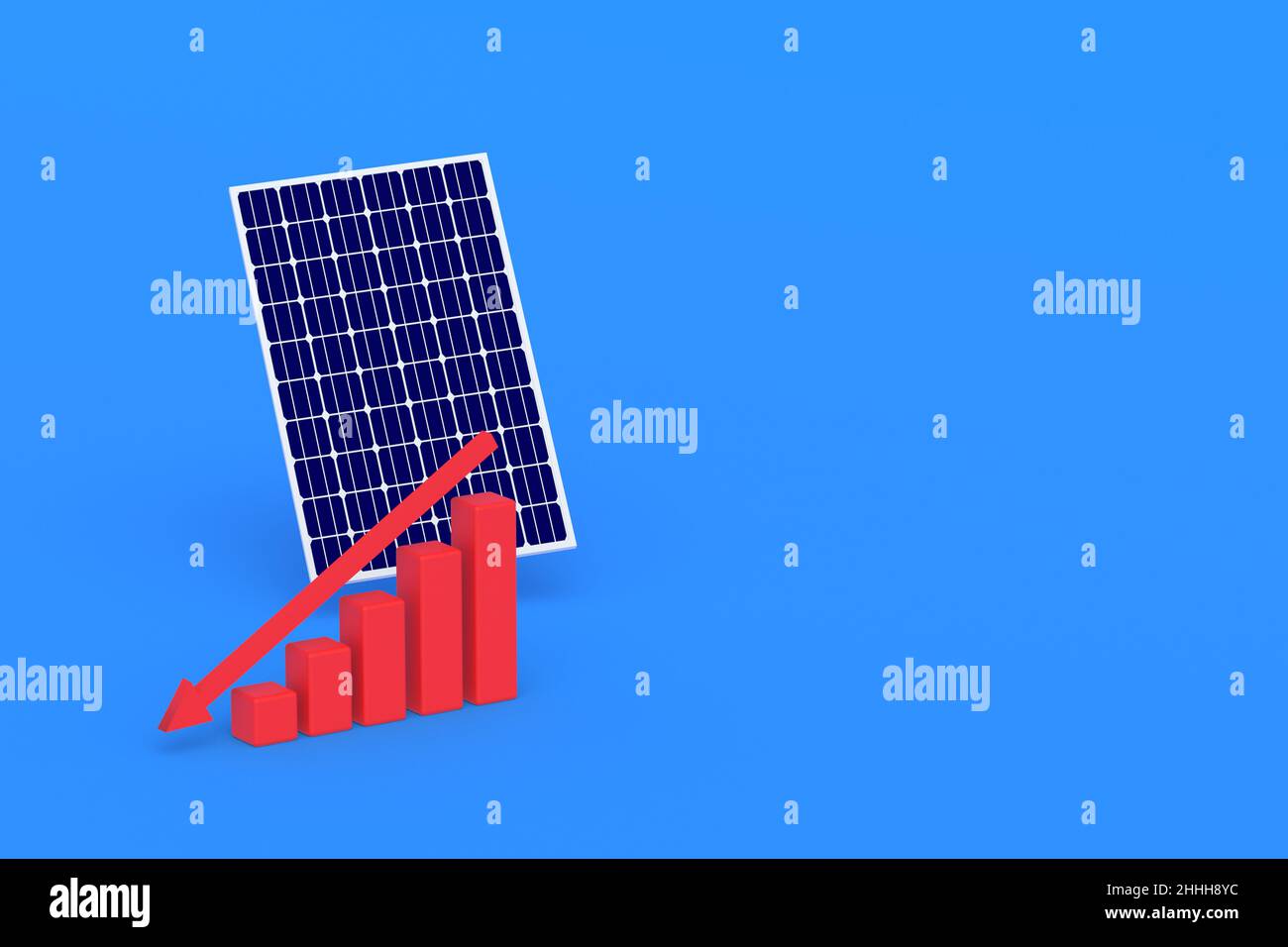Solar panel near graph. Negative growth dynamics, construction of ...