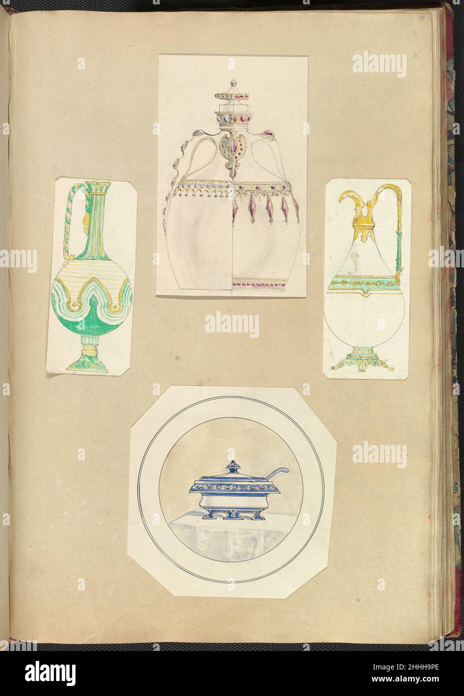 Designs for Two Ewers, a Carafe (two alternate designs), and a Covered ...