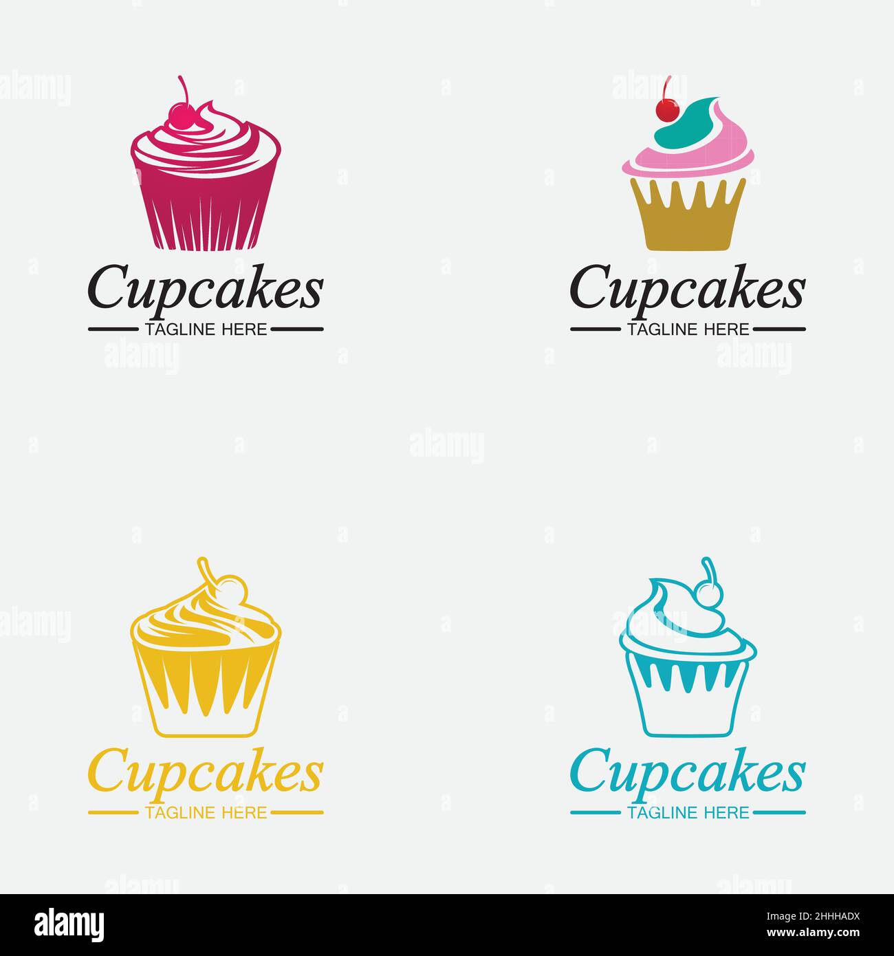 Set Cupcake Logo Design Vector Template Cupcakes Bakery Icon Stock