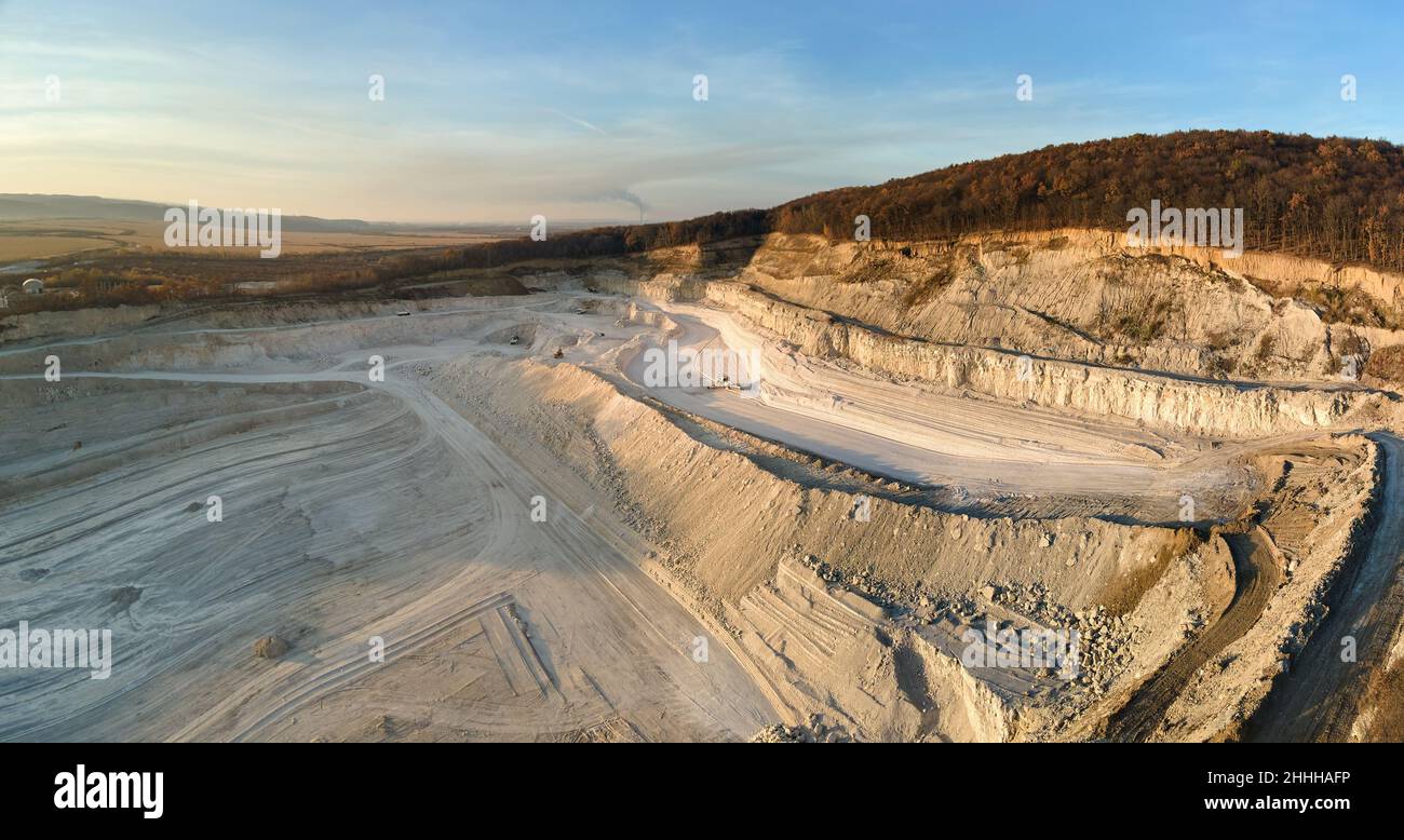 Aerial view of open pit mine of sandstone materials for construction ...