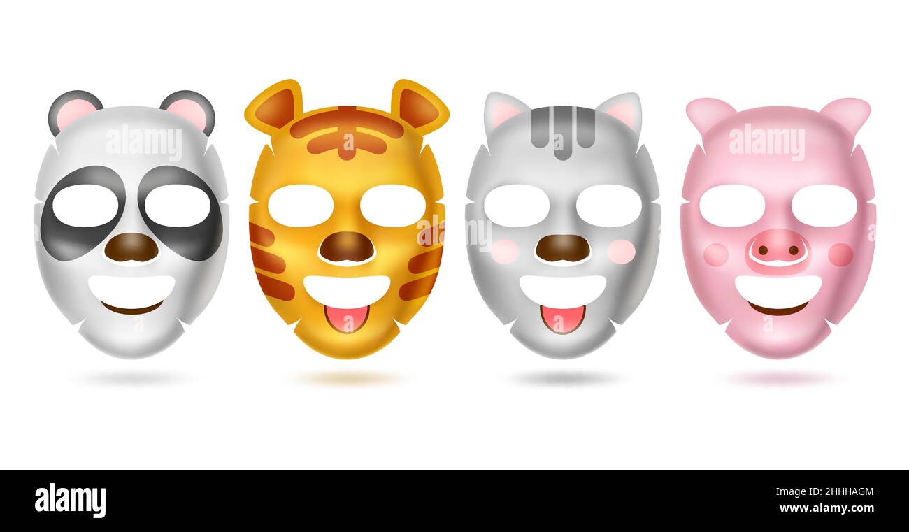 Cosmetic animal face mask. Realistic cotton facial sheets with ...