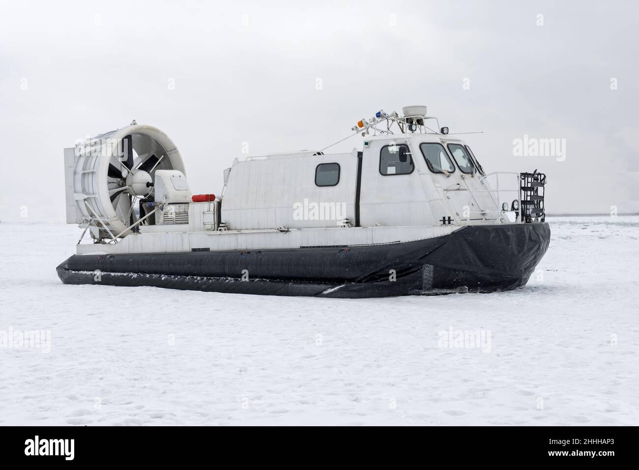Boat hovercraft on white ice snow in winter Stock Photo - Alamy