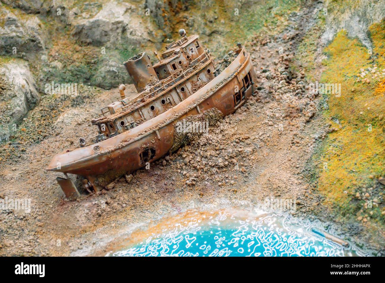 Old rusty ship destroyed ship on the seashore Stock Photo - Alamy