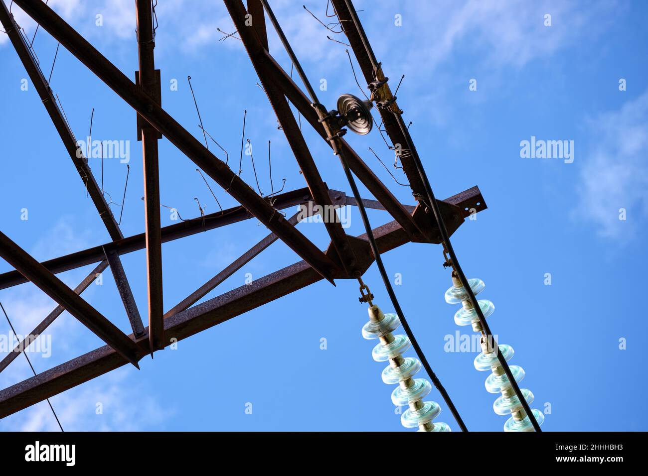Electric power lines divided by safe guard insulating frame transfening ...