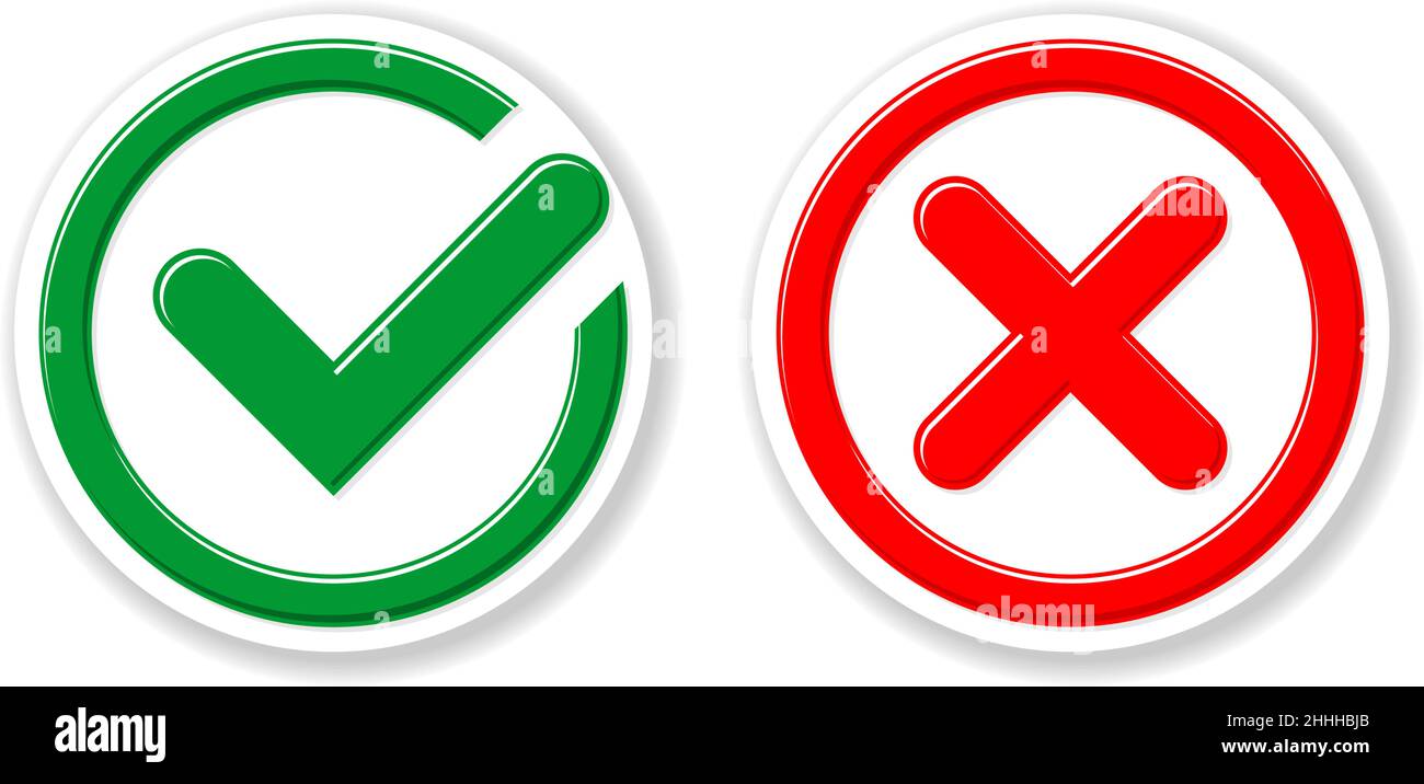 Yes or no, approved or rejected green and red checkmarks in round for buttons or stickers ...