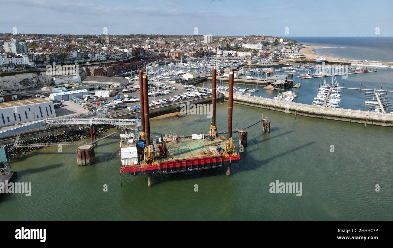 Aerial drone view offshore work platform Ramsgate kent UK Stock Photo ...