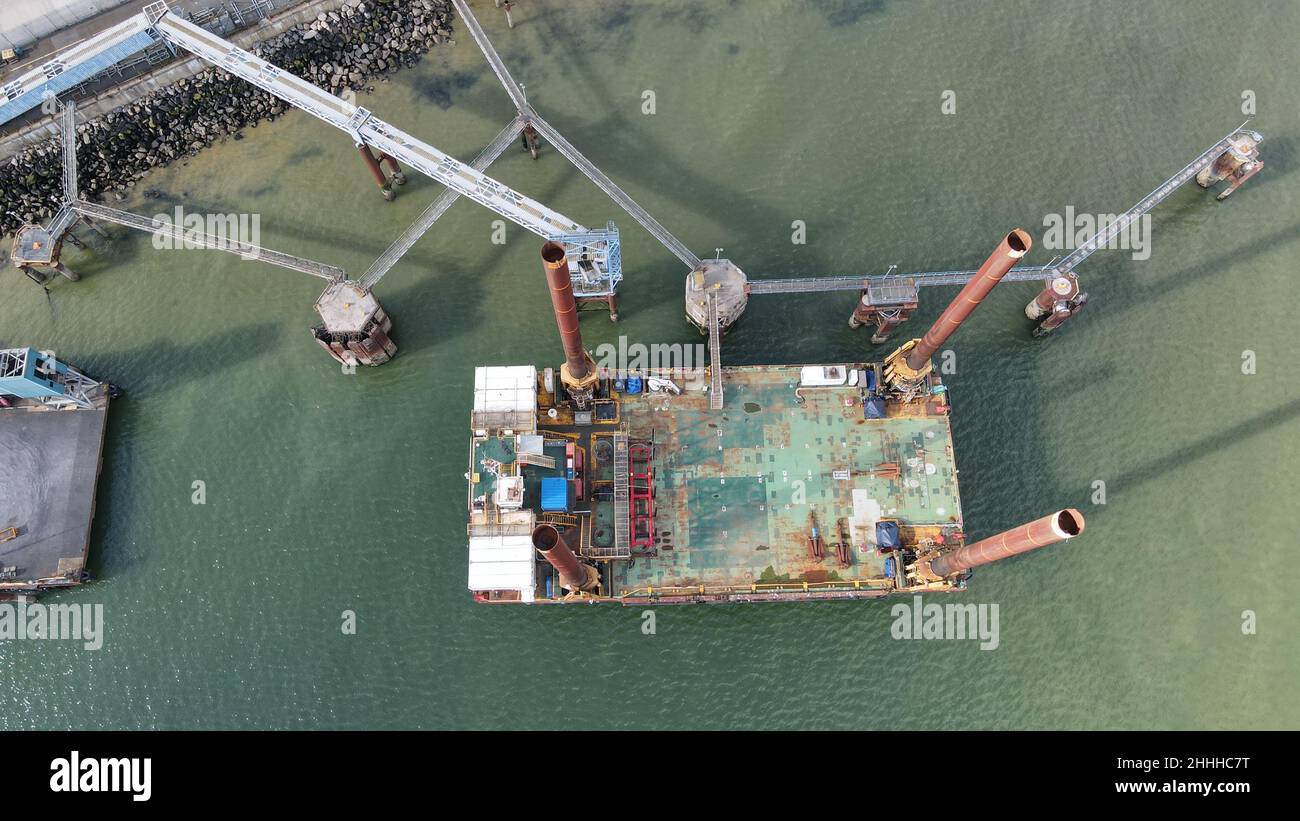 Overhead drone view offshore work platform Ramsgate kent UK Stock Photo ...