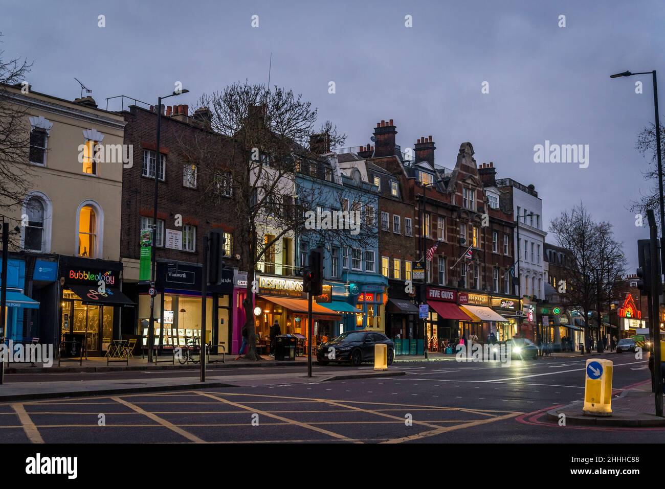 Upper street, the central thoroughfare of Islington at night, London ...