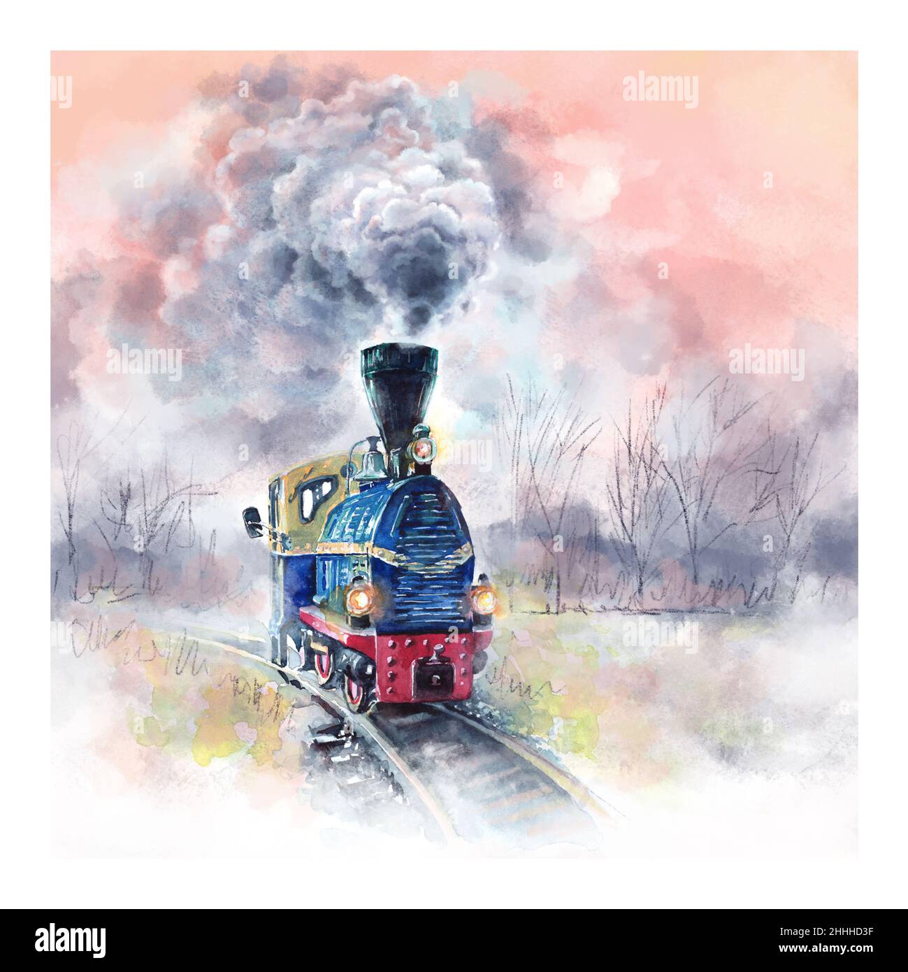 Coplor watercolor sketch of Park Railway Maltanka Train in Poznan ...