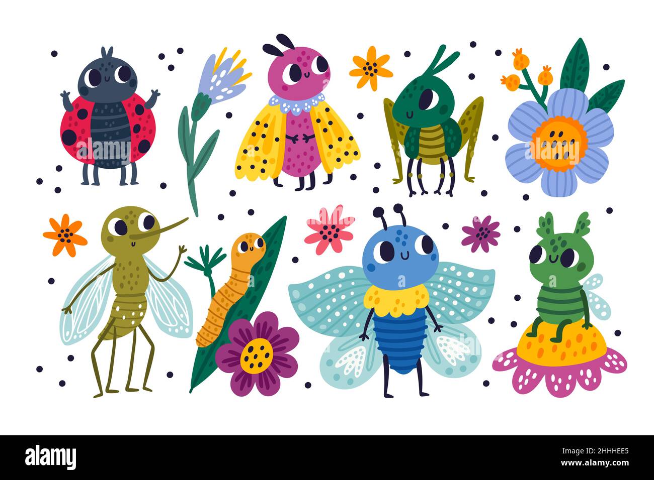Funny bugs. Colorful insects characters. Nature creations. Cute beetles ...