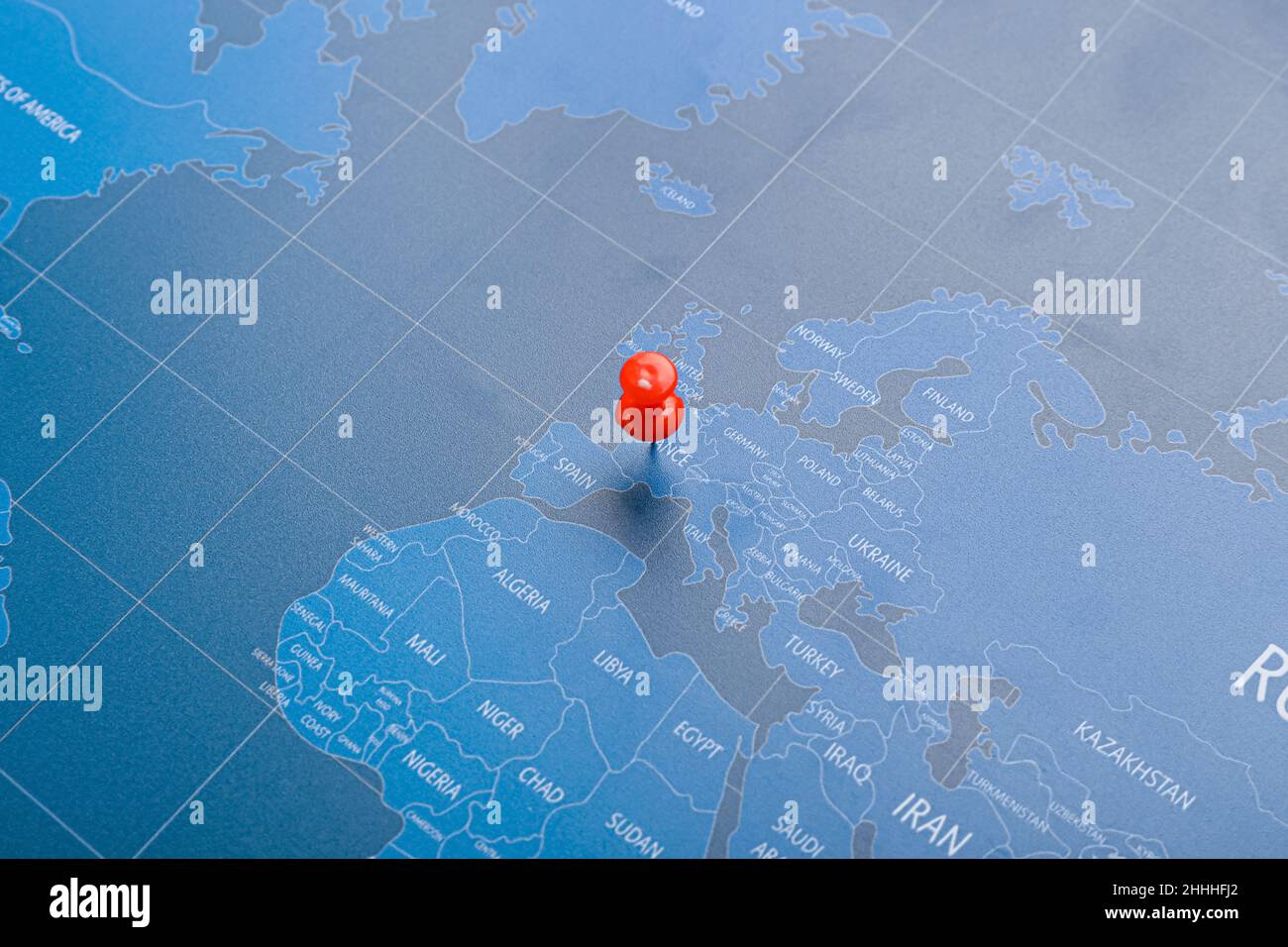 Closeup view of map with red pin Stock Photo - Alamy