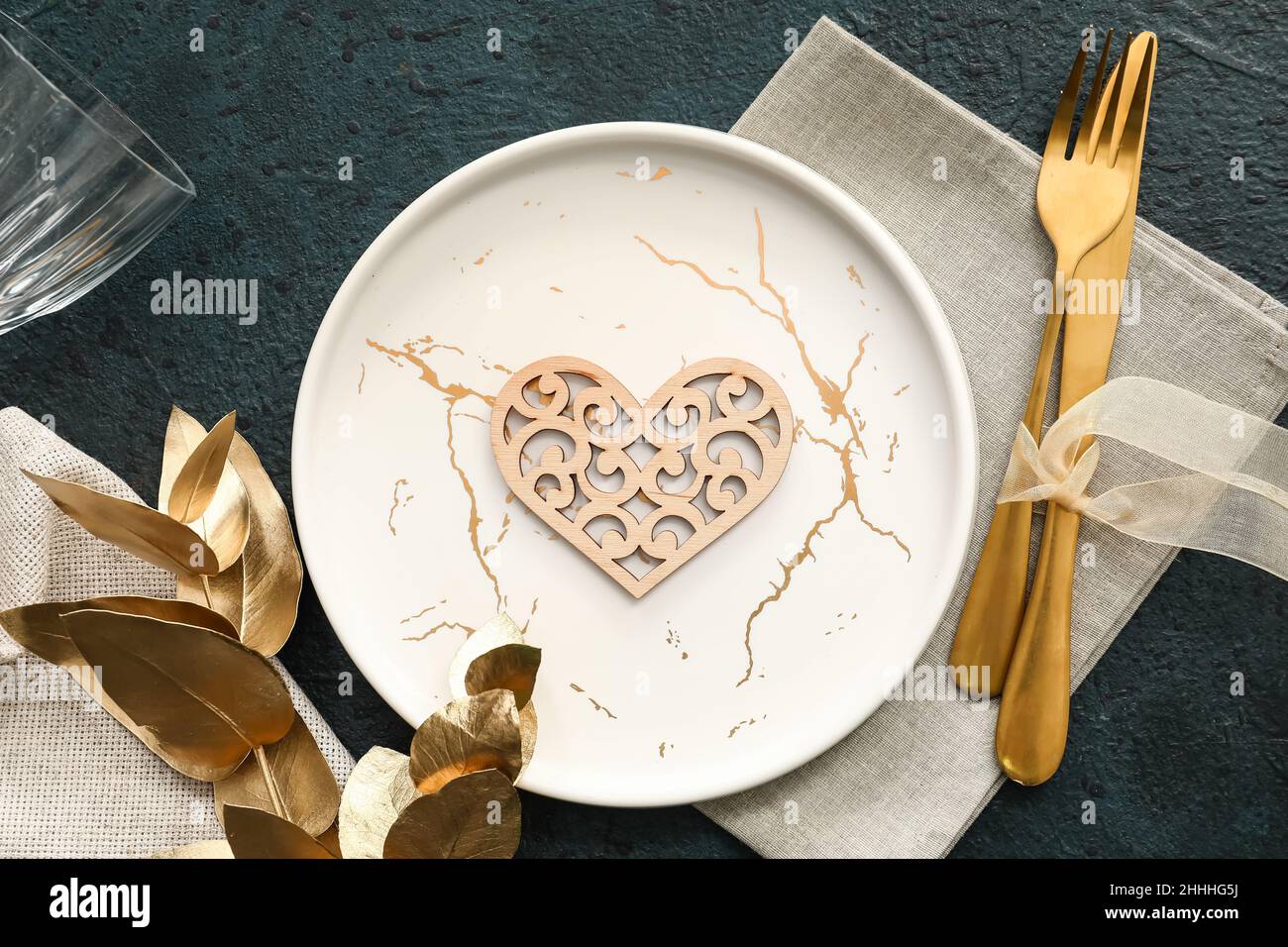 Beautiful table setting for wedding on black background Stock Photo - Alamy