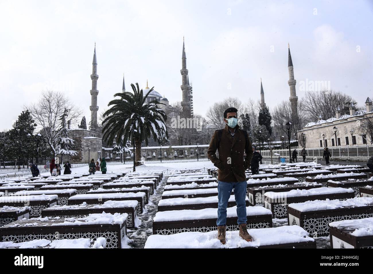 Istanbul, Turkey. 24th Jan, 2022. A man wearing a mask poses for a ...