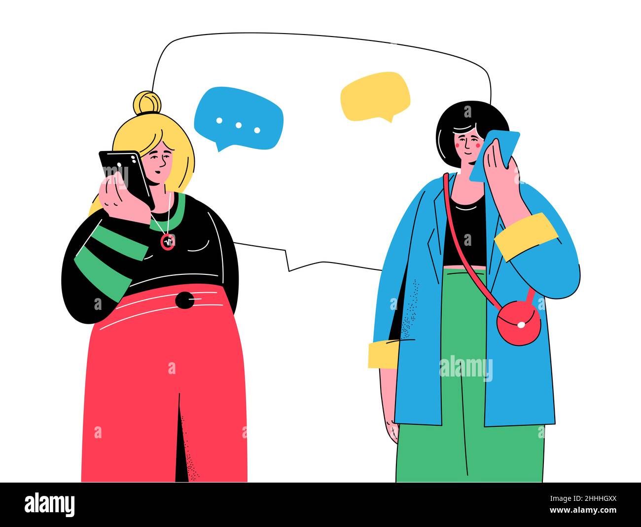 Phone conversation - colorful flat design style banner with trendy ...