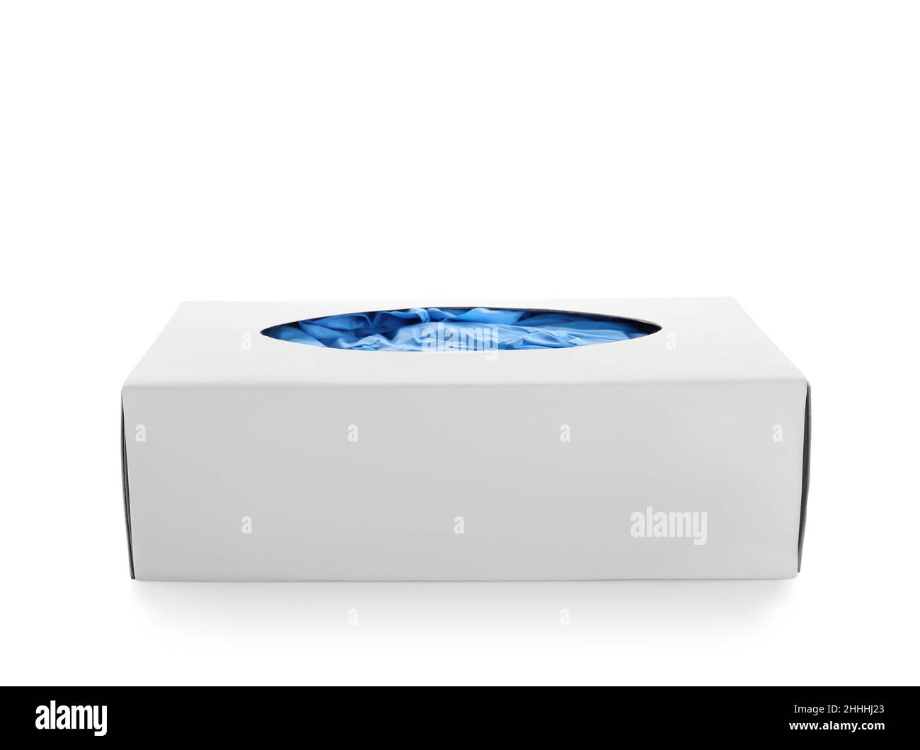 Paper box with blue medical gloves on white background Stock Photo - Alamy