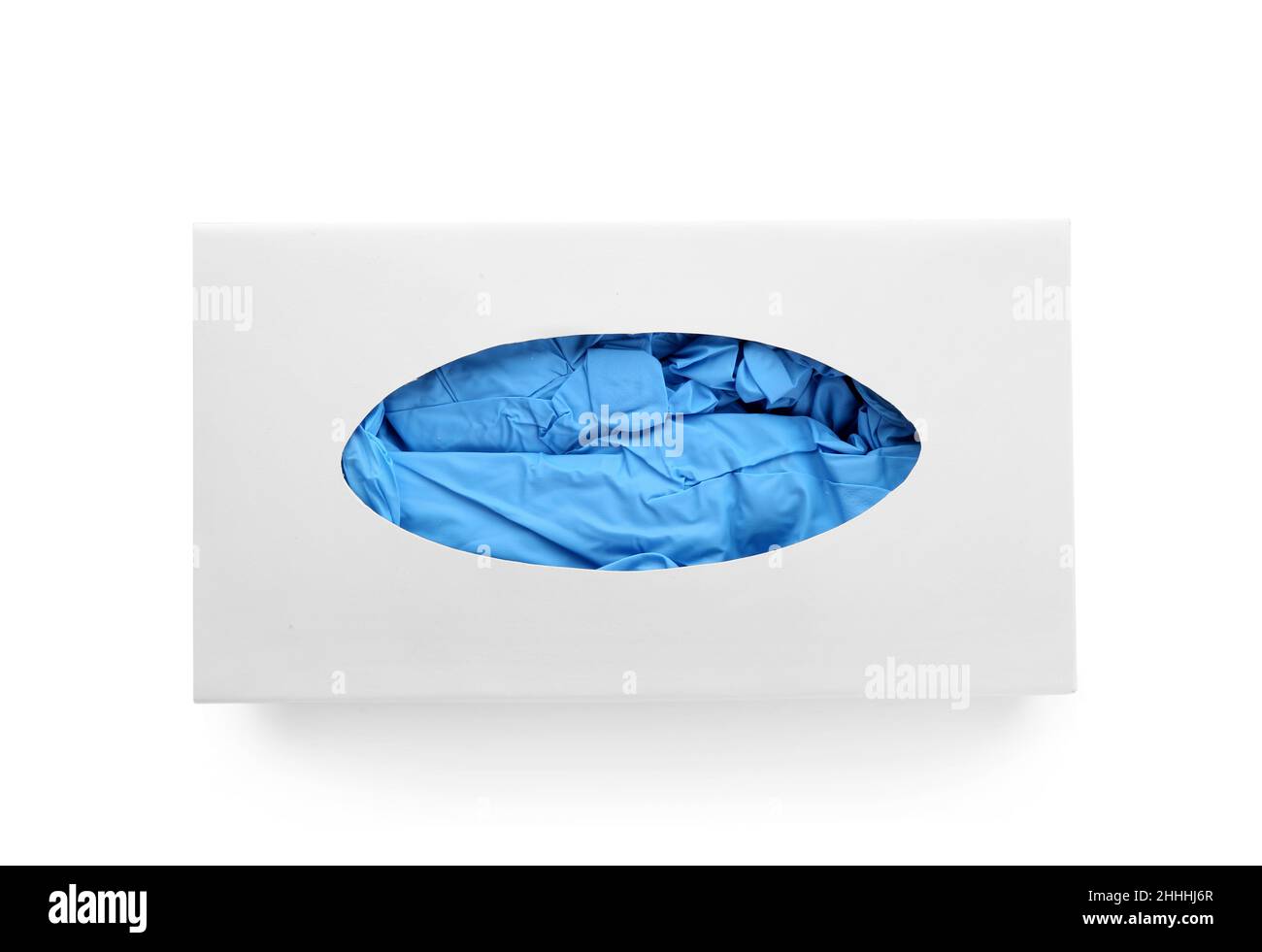 Paper box with blue medical gloves on white background Stock Photo - Alamy