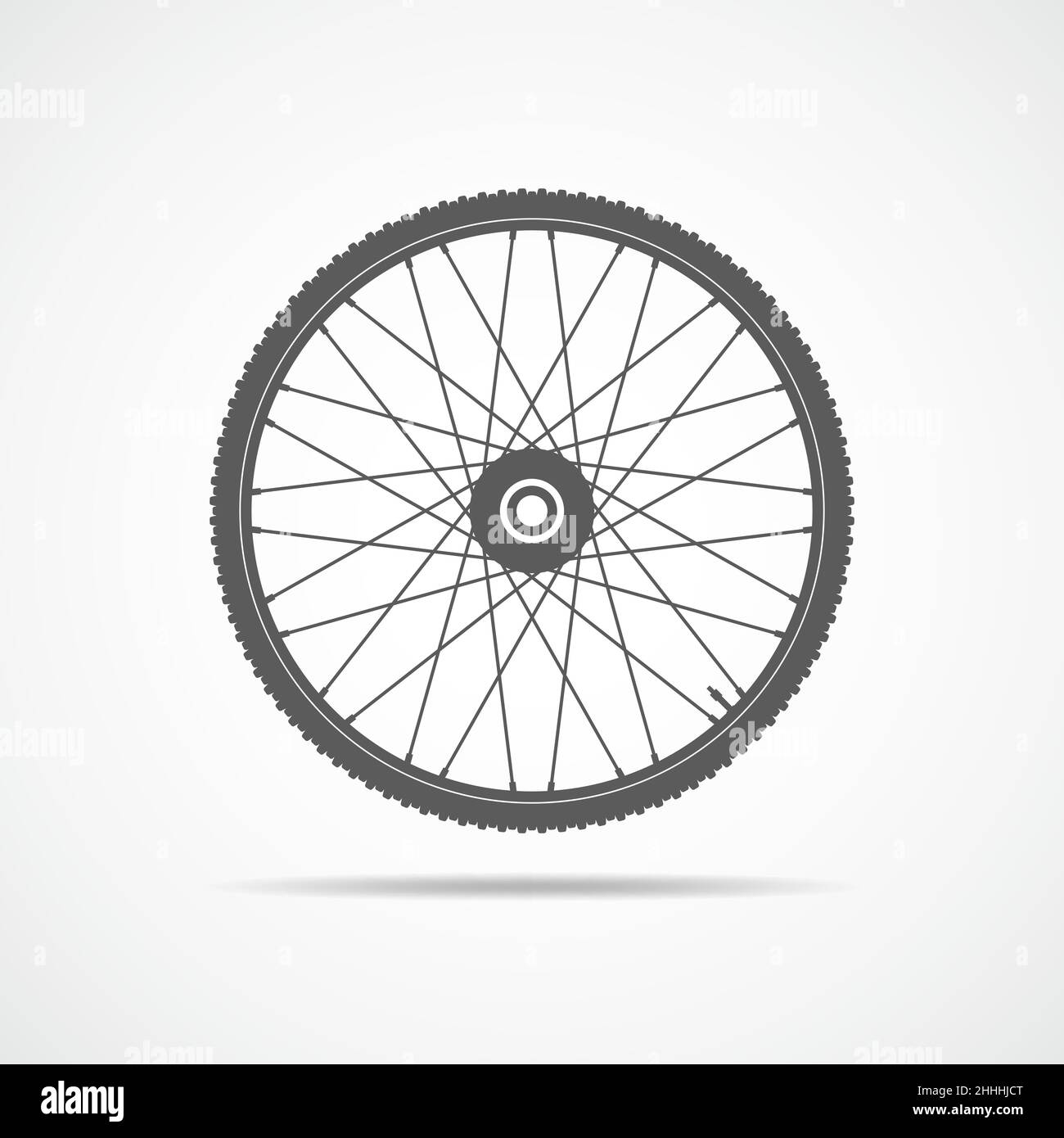 Bicycle wheel icon, isolated on light background. Gray wheel sign in ...