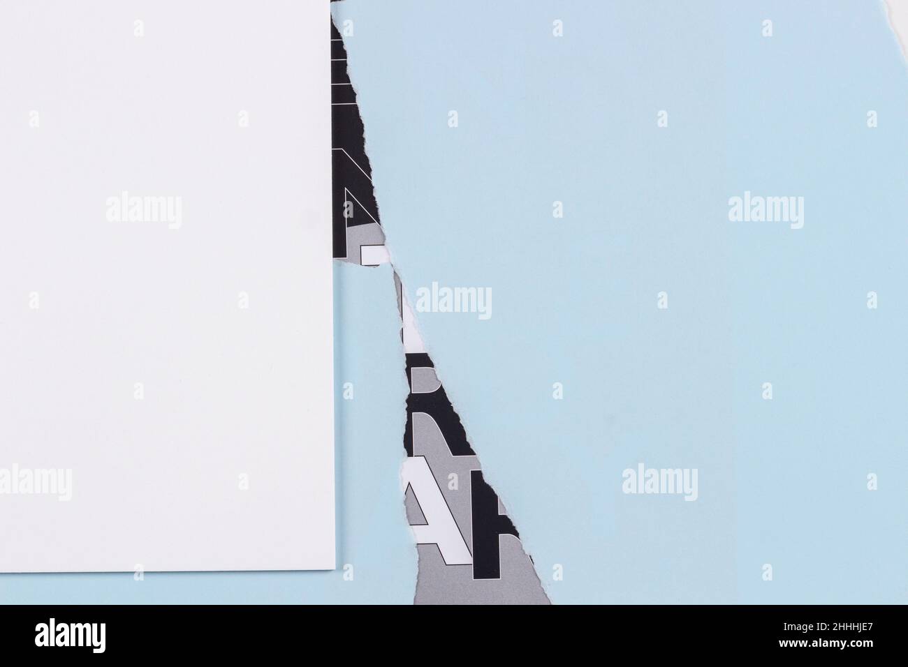 Torn paper textured collage background. Grunge ripped light blue paper ...