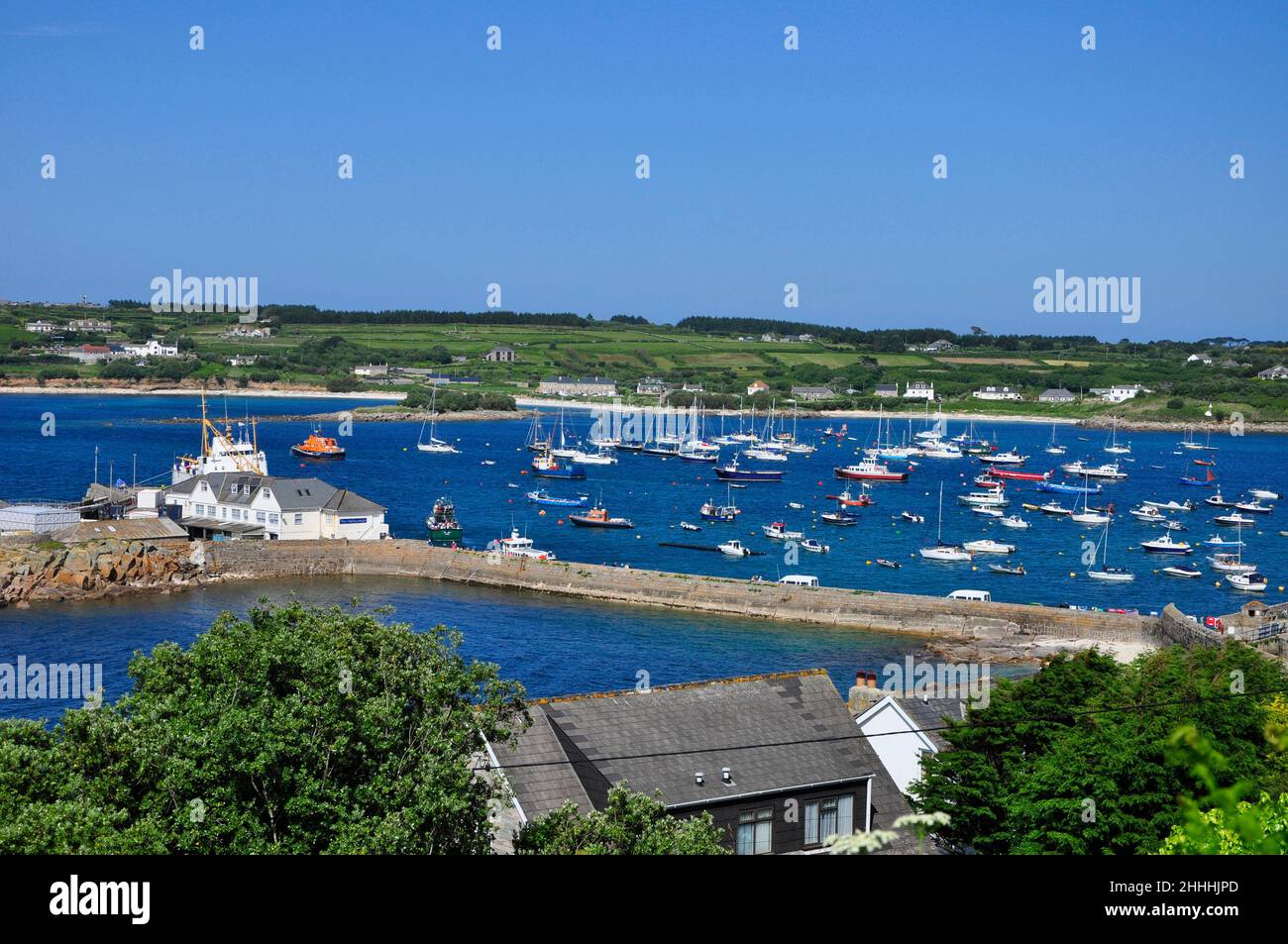 View from the top of Garrison Hill of the Quay with Scillonian III ...