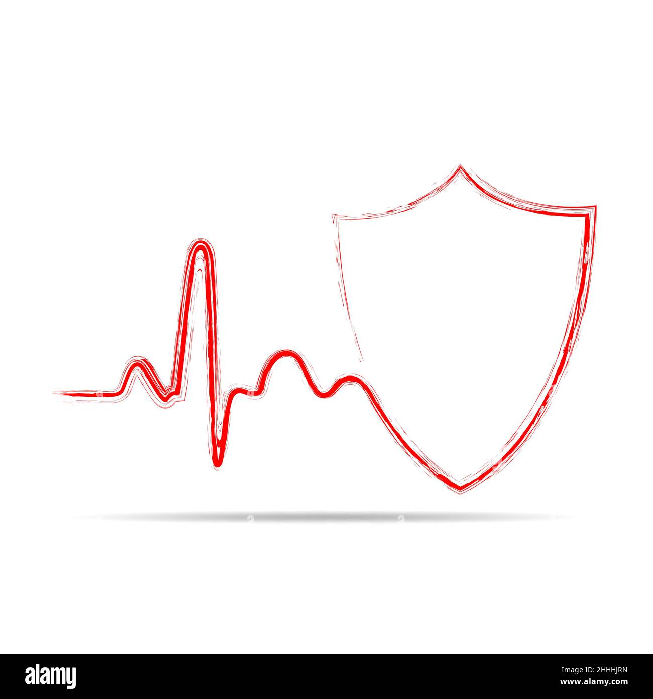 Hand-drawn shield icon with heartbeat sign, isolated. Vector ...