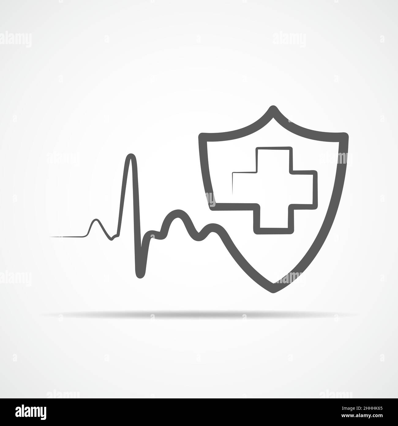 Shield icon with heartbeat sign and medical cross, isolated. Vector ...