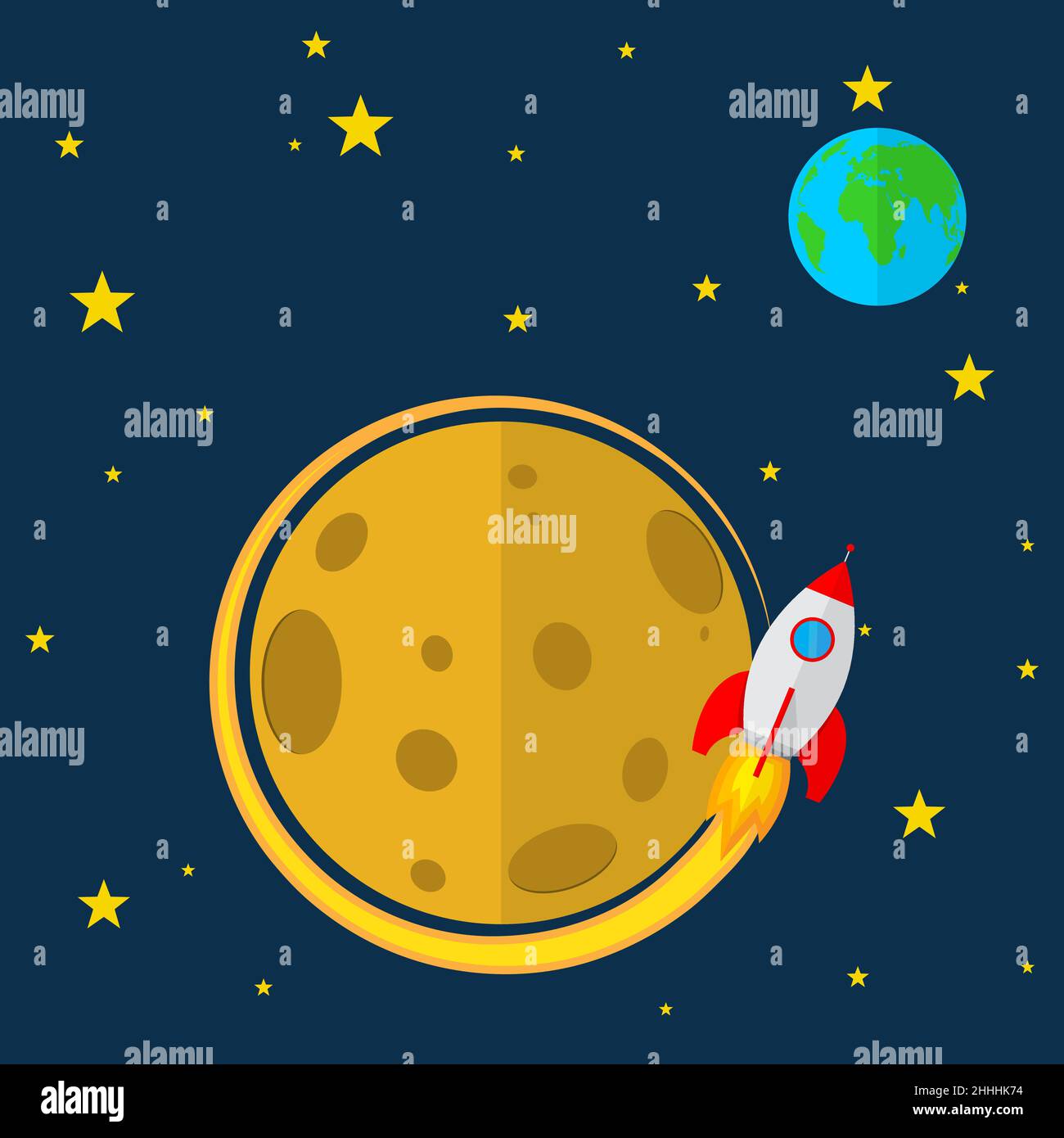 Rocket flies through in space. Vector illustration. Spacecraft, Earth ...