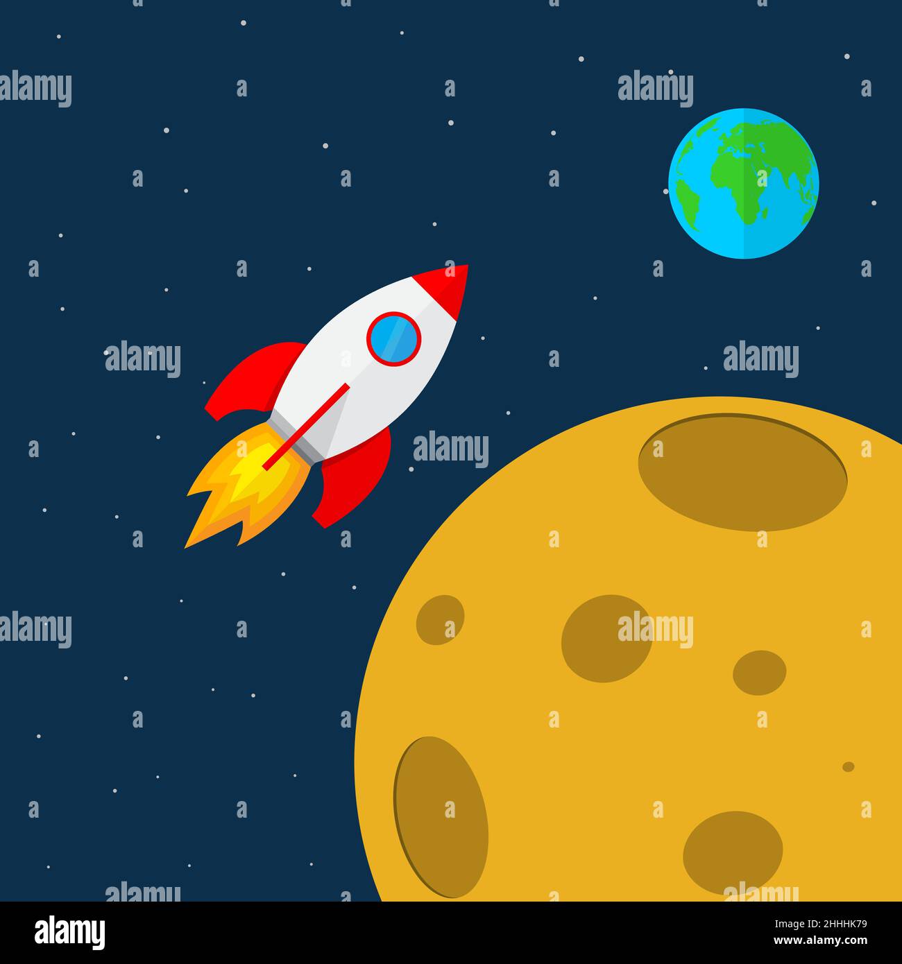 Rocket Flies Through In Space Vector Illustration Spacecraft Earth