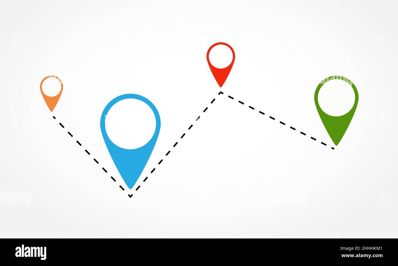 Route location icon. Vector illustration. Several colored map markers ...