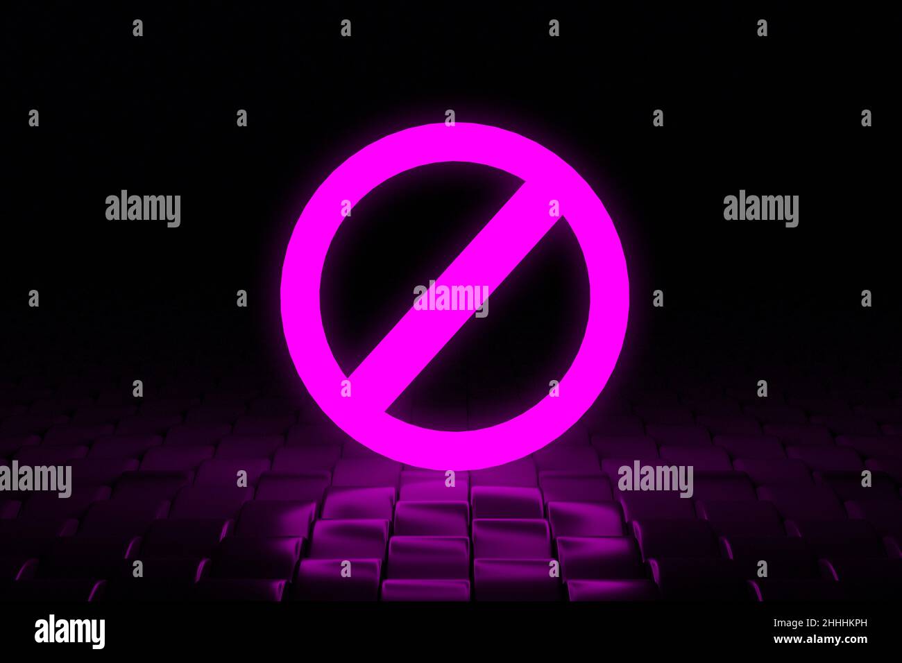 Glowing prohibition sign of velvet violet color. Neon effect. Closed ...