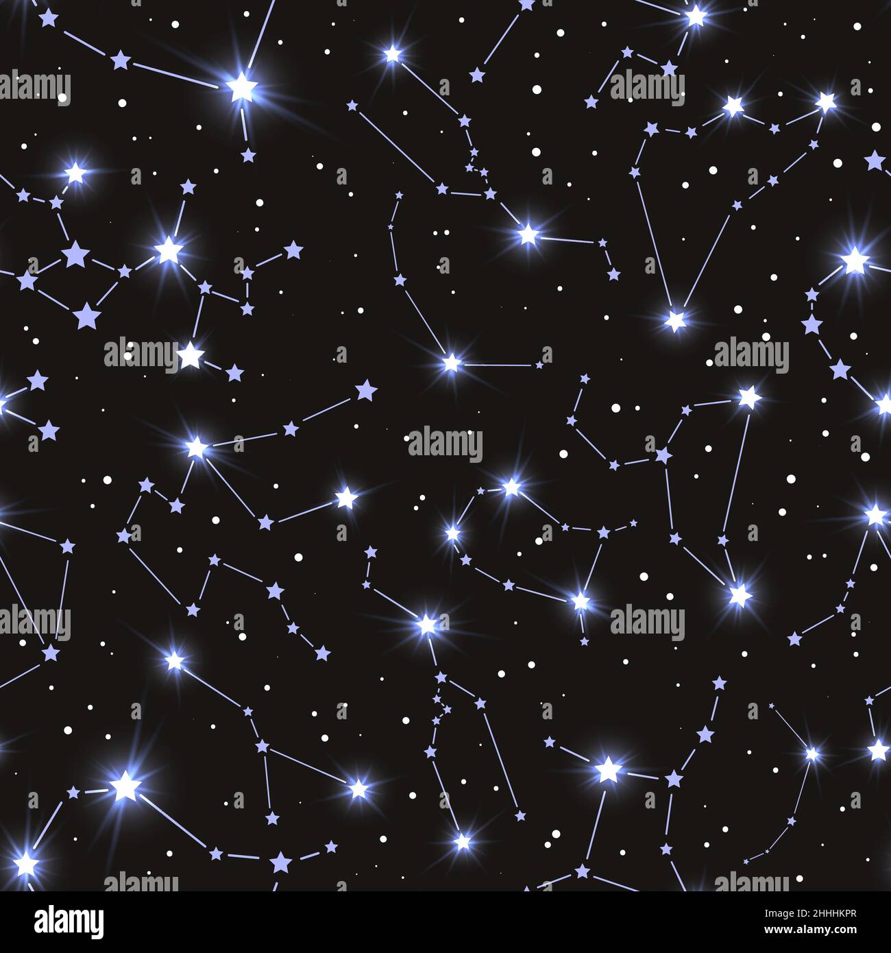Stars seamless pattern. Zodiacal constellations in night sky ...