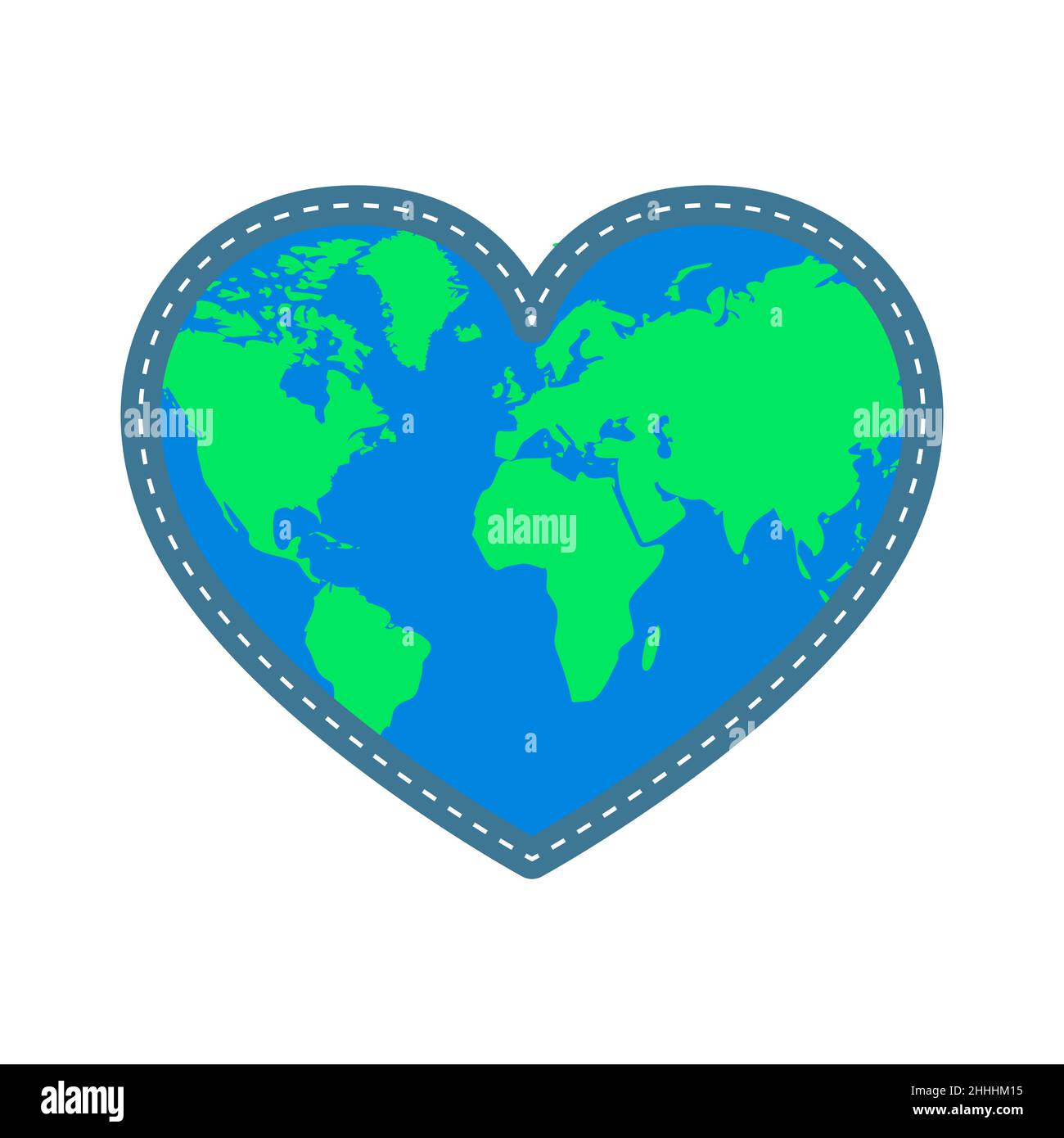 Heart icon with world map in flat design. Vector illustration. Colored ...