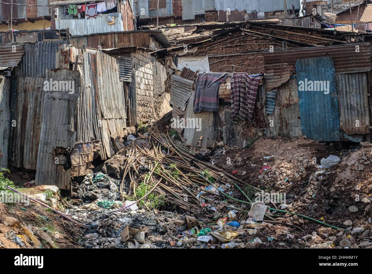 A network of water pipes supplying water to local residents run through ...